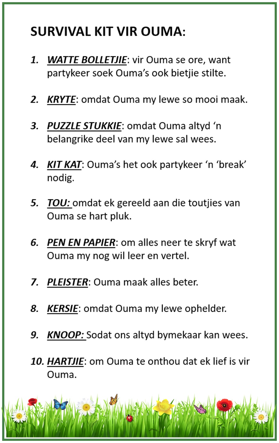 Moedersdag: Survival Kit vir Ma en Ouma